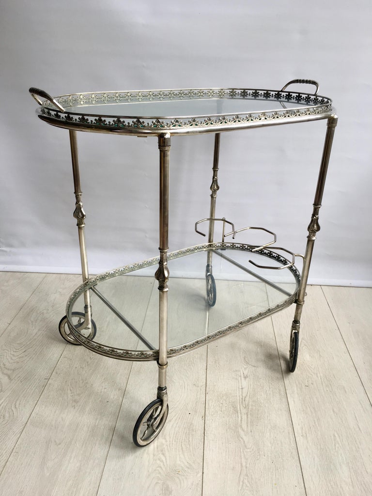 Vintage French Silver Oval Drinks Trolley or Bar Cart at 1stDibs ...