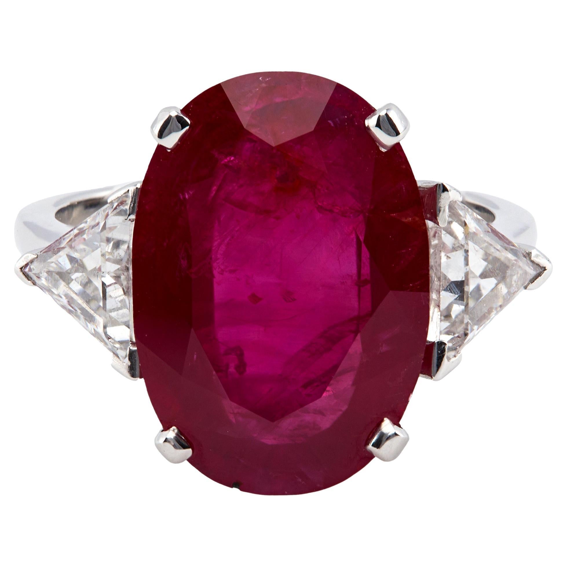 Vintage French SSEF 8.94 Carat Burma No Heat Ruby and Diamond Platinum ...