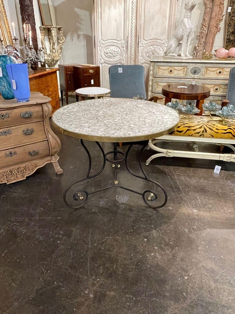 Vintage French Steel and Brass Bistro Table with Granite Top For Sale ...