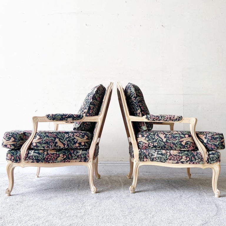 Vintage French Style Arm Chairs with Animal Upholstery For Sale at 1stDibs