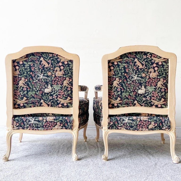 Vintage French Style Arm Chairs with Animal Upholstery For Sale at 1stDibs