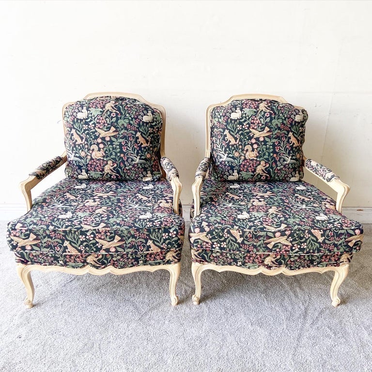 Vintage French Style Arm Chairs with Animal Upholstery For Sale at 1stDibs