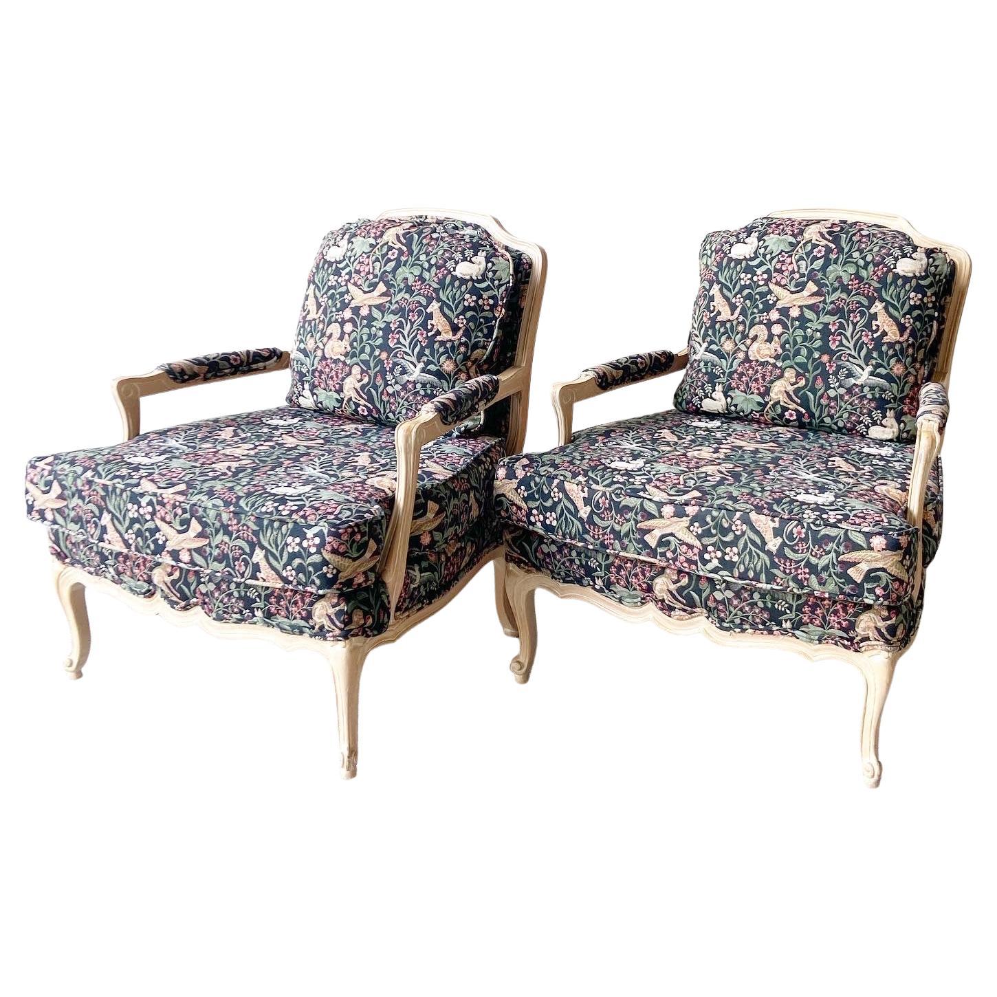 Vintage French Style Louis XVI Open Arm Chairs with Linen Upholstery ...
