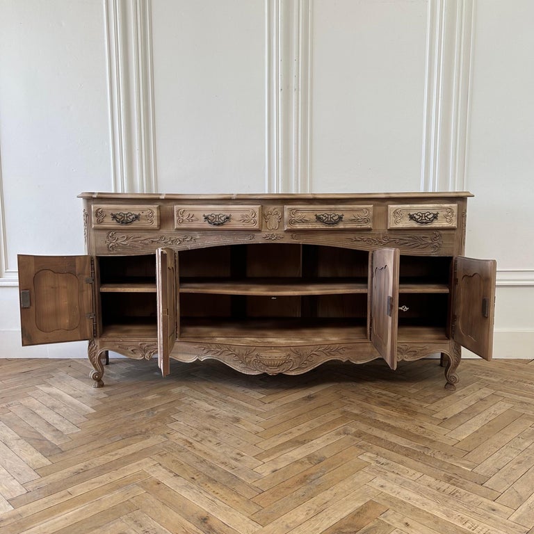 Vintage French Style European Sideboard Buffet in Natural Bleached Wood ...