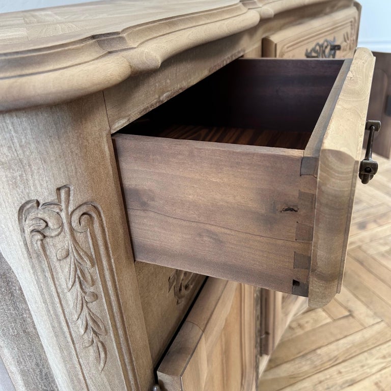 Vintage French Style European Sideboard Buffet in Natural Bleached Wood ...