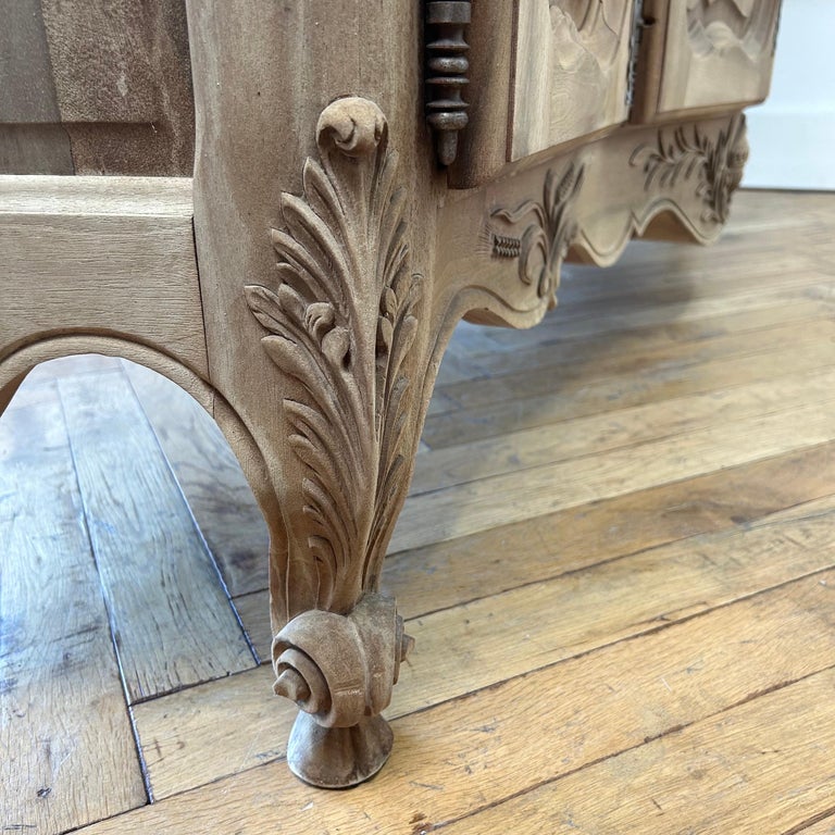 Vintage French Style European Sideboard Buffet in Natural Bleached Wood ...