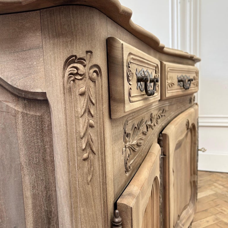 Vintage French Style European Sideboard Buffet in Natural Bleached Wood ...