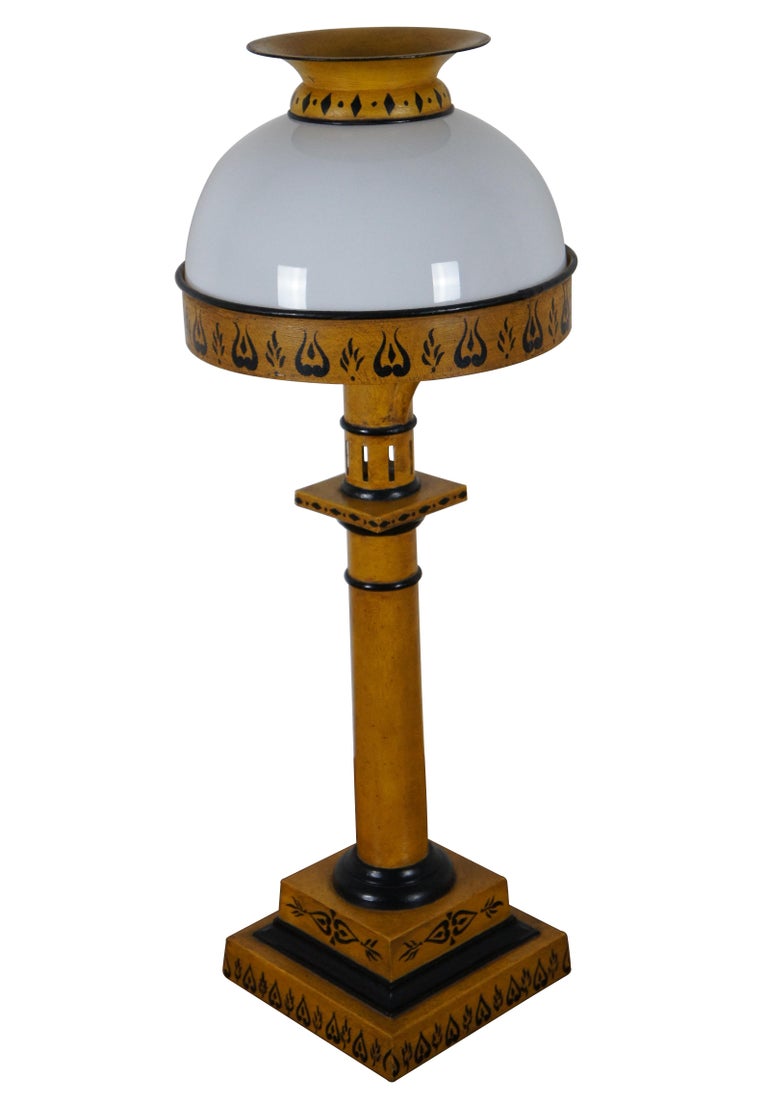 Vintage French Tole Painted Milk Glass Oil Style Parlor Library Table ...