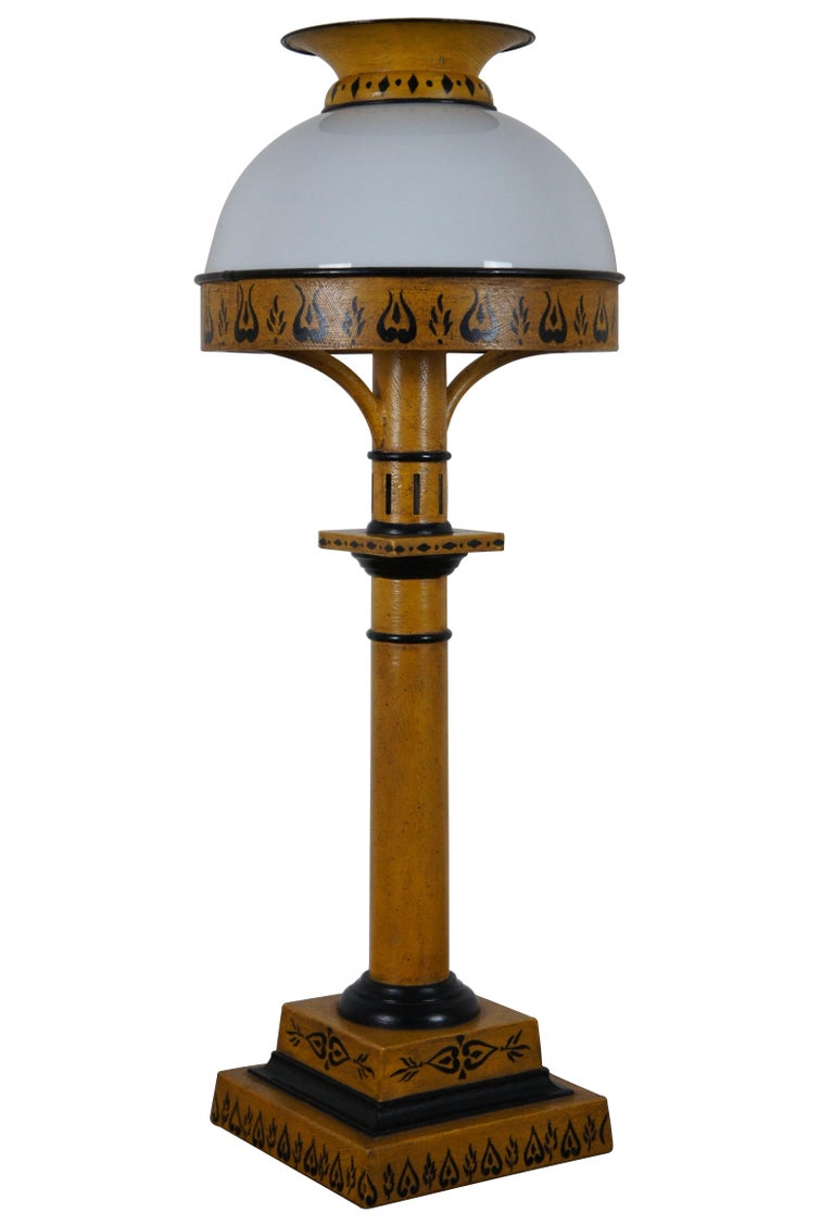 Vintage French Tole Painted Milk Glass Oil Style Parlor Library Table ...