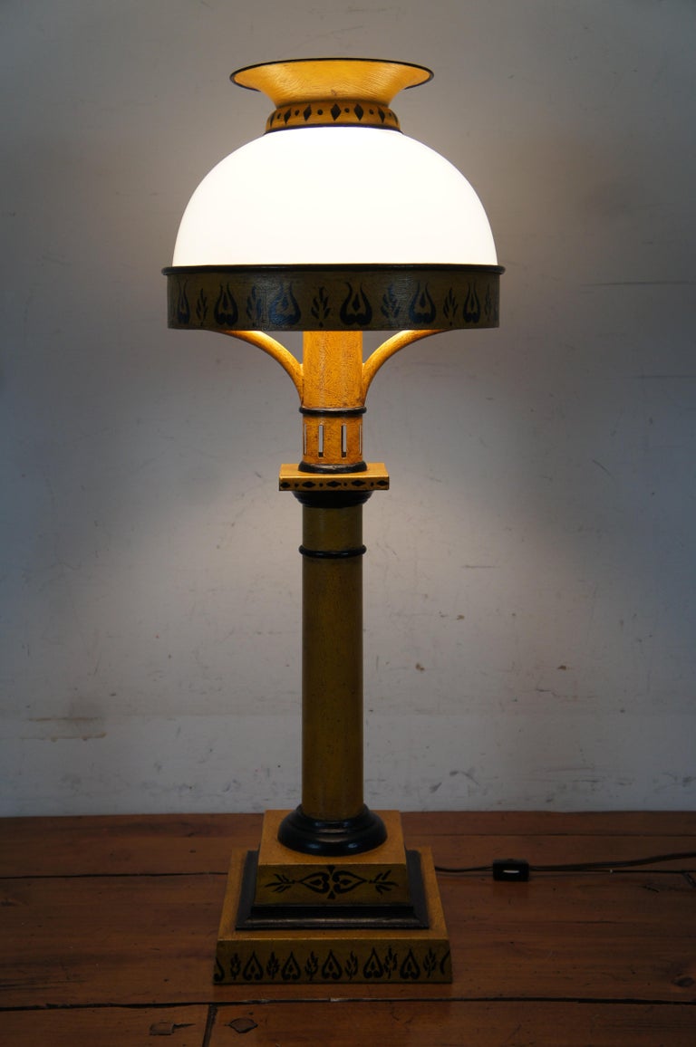 Vintage French Tole Painted Milk Glass Oil Style Parlor Library Table ...