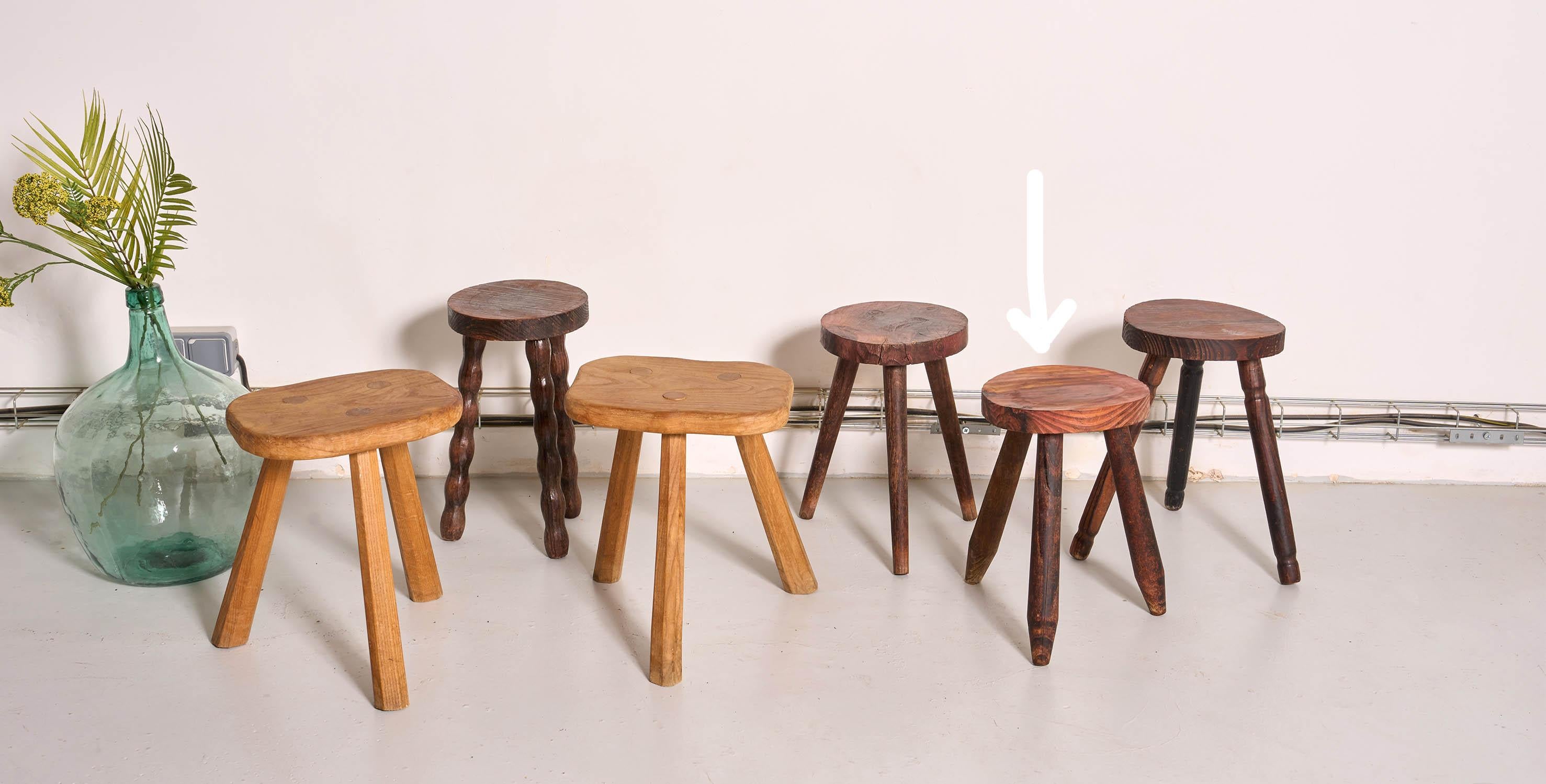 Vintage French tripod stool, tapered legs For Sale at 1stDibs