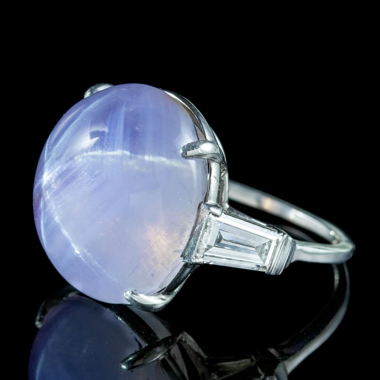 Vintage French Violet Ceylon Star Sapphire Diamond Ring 45.2 Carat with ...