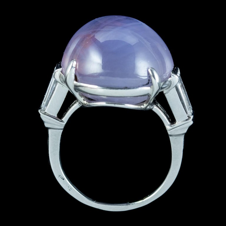 Vintage French Violet Ceylon Star Sapphire Diamond Ring 45.2 Carat with ...