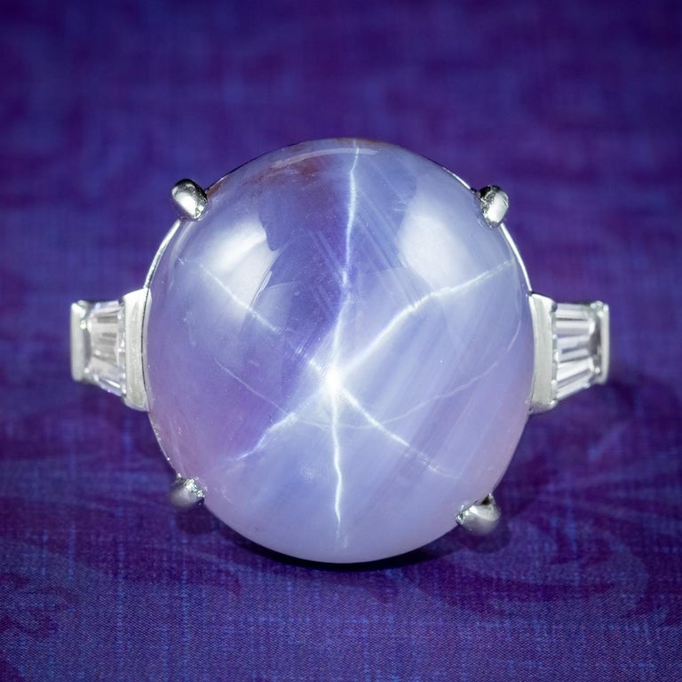 Vintage French Violet Ceylon Star Sapphire Diamond Ring 45.2 Carat with ...