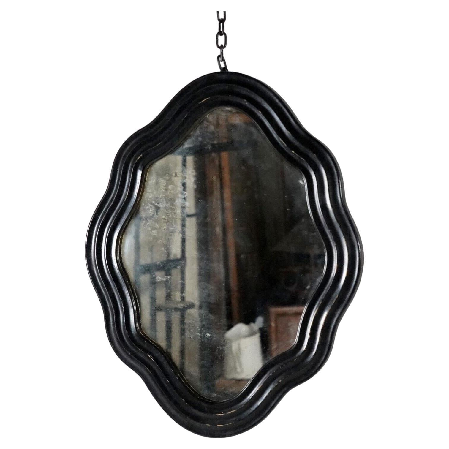 Vintage French Wavy Framed Mirror With Scalloped, Ripple Ebonised ...