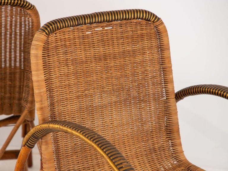 Vintage French Wicker Set of Four chairs and Table For Sale at 1stDibs
