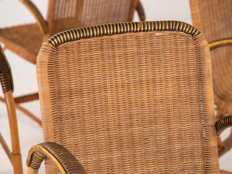 Vintage French Wicker Set of Four chairs and Table For Sale at 1stDibs