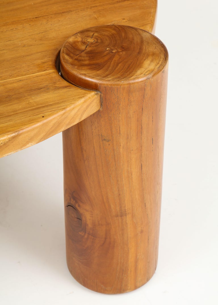 Vintage French Wood Table with Heavy Cylindrical Legs at 1stDibs