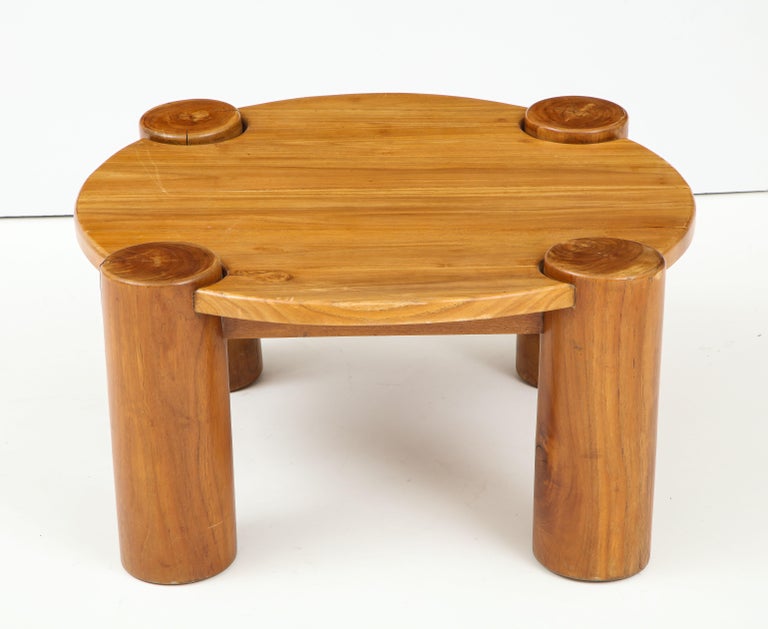 Vintage French Wood Table with Heavy Cylindrical Legs at 1stDibs