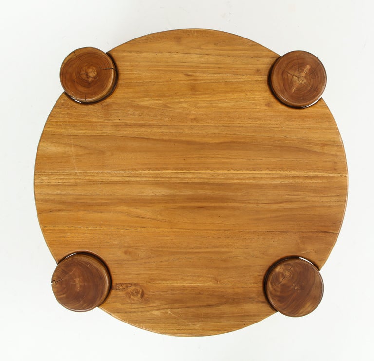 Vintage French Wood Table with Heavy Cylindrical Legs at 1stDibs
