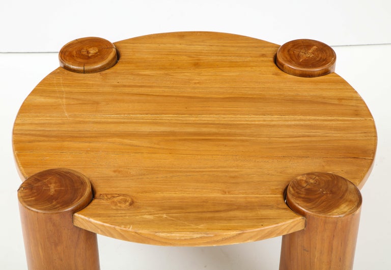 Vintage French Wood Table with Heavy Cylindrical Legs at 1stDibs