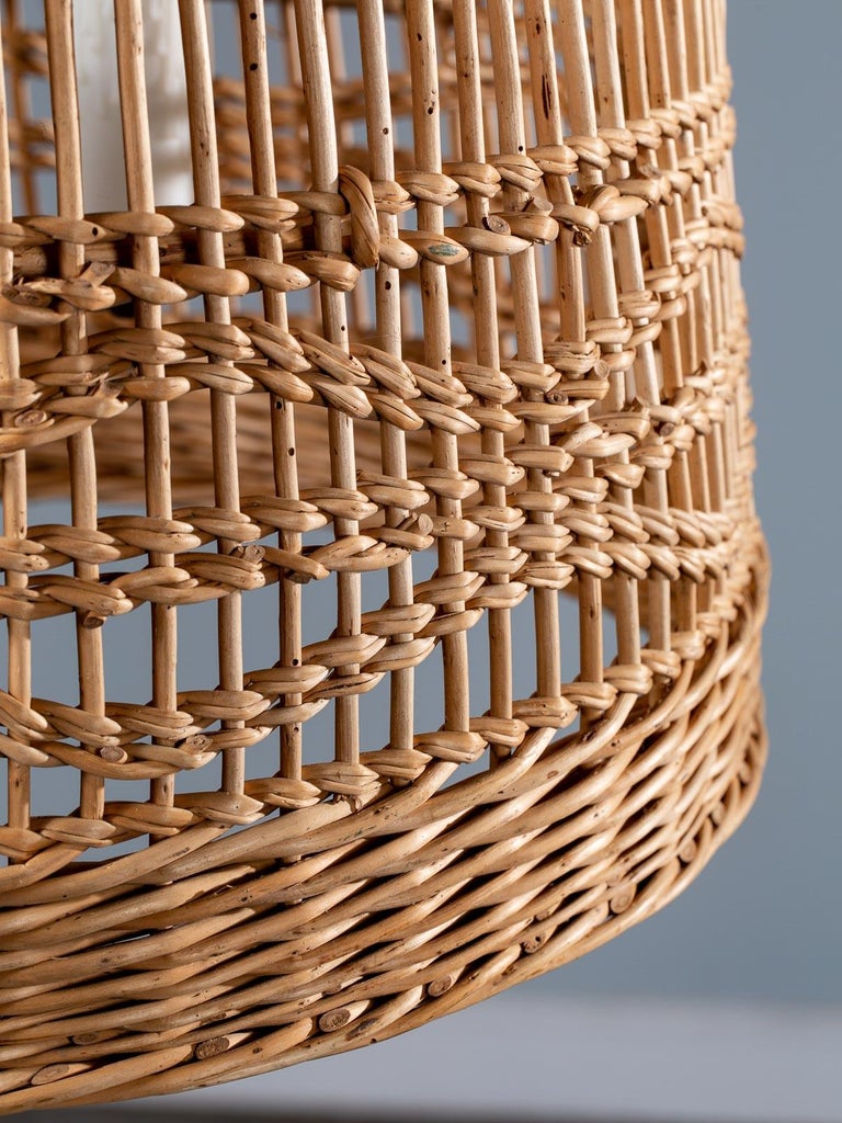 Vintage French Woven Reed Basket Chandelier Light Fixture Lantern ...