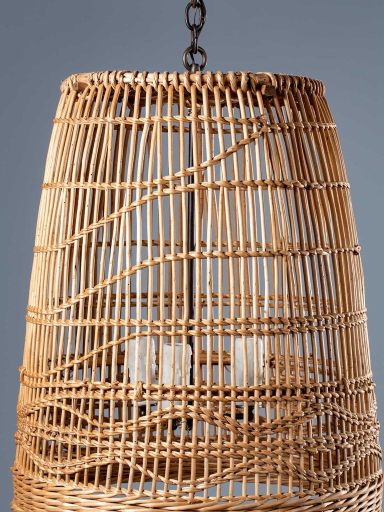 Vintage French Woven Reed Basket Chandelier Light Fixture Lantern ...