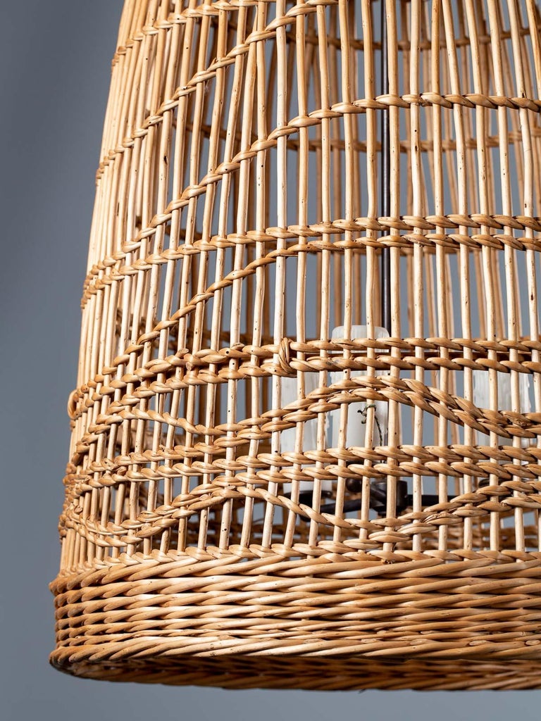 Vintage French Woven Reed Basket Chandelier Light Fixture Lantern ...