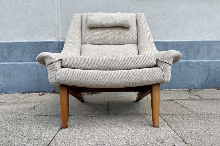 Vintage Fritz Hansen High Back Armchair in Off White Wool by Folke ...