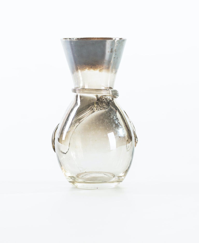 Vintage Fumè Glass Vase with Ribbon, Austria, Mid-1900 For Sale at 1stDibs