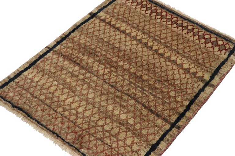 Vintage Gabbeh Tribal Rug in Beige-Brown with Red Lattice Pattern by ...