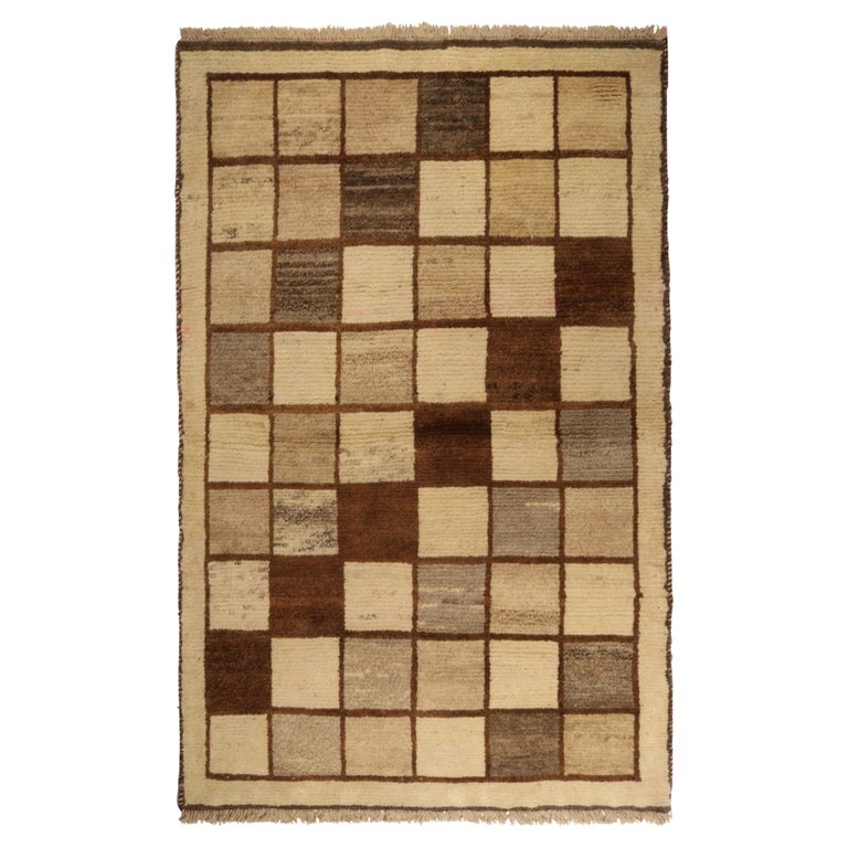 Vintage Gabbeh Rug in Beige, Brown&Gray Square Geometric Pattern by Rug ...