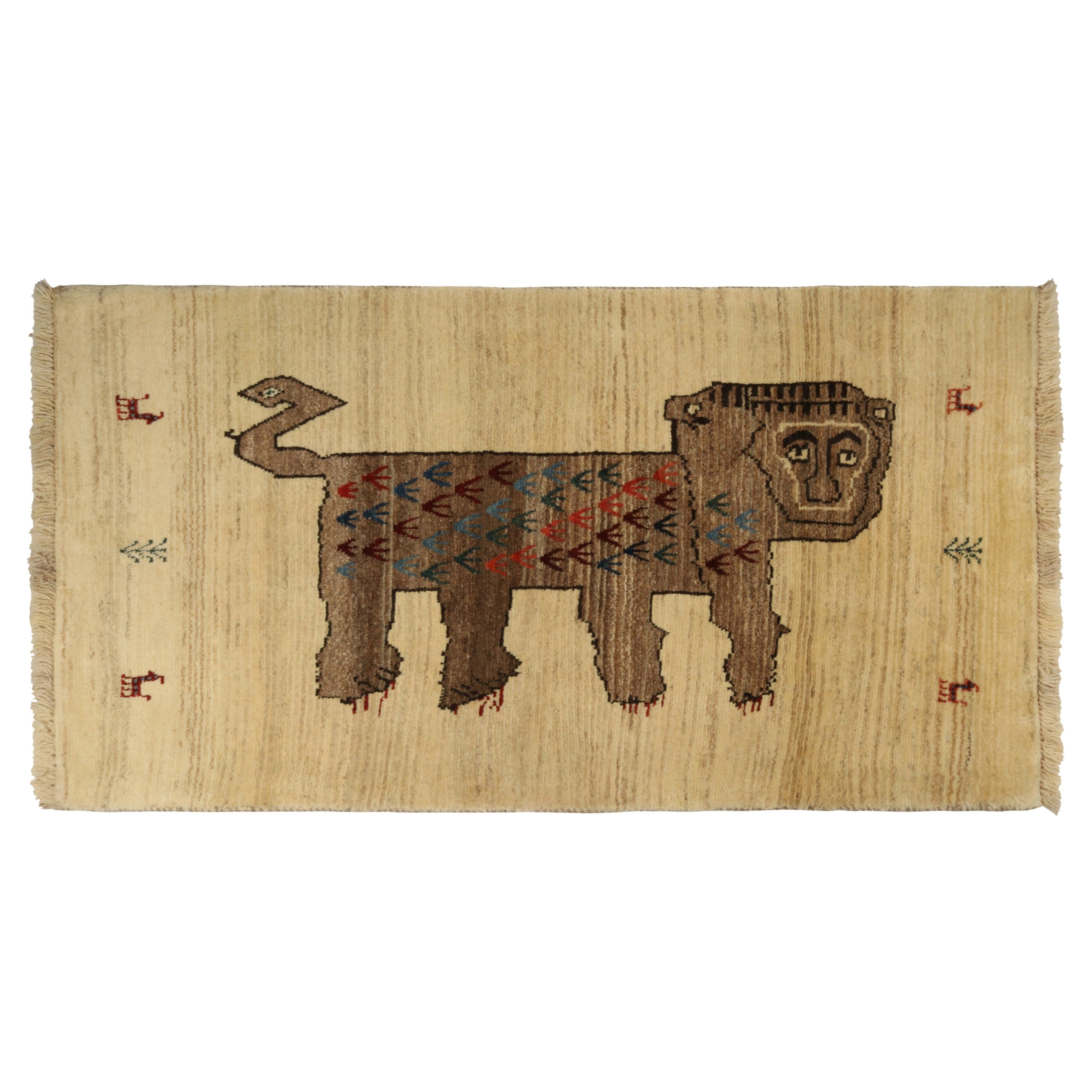 Vintage Gabbeh Tribal Rug in Red with Beige Animal Pictorials by Rug ...