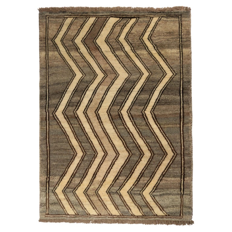 Vintage Gabbeh Rug in Gray and Beige-Brown Chevron Patterns by Rug and ...