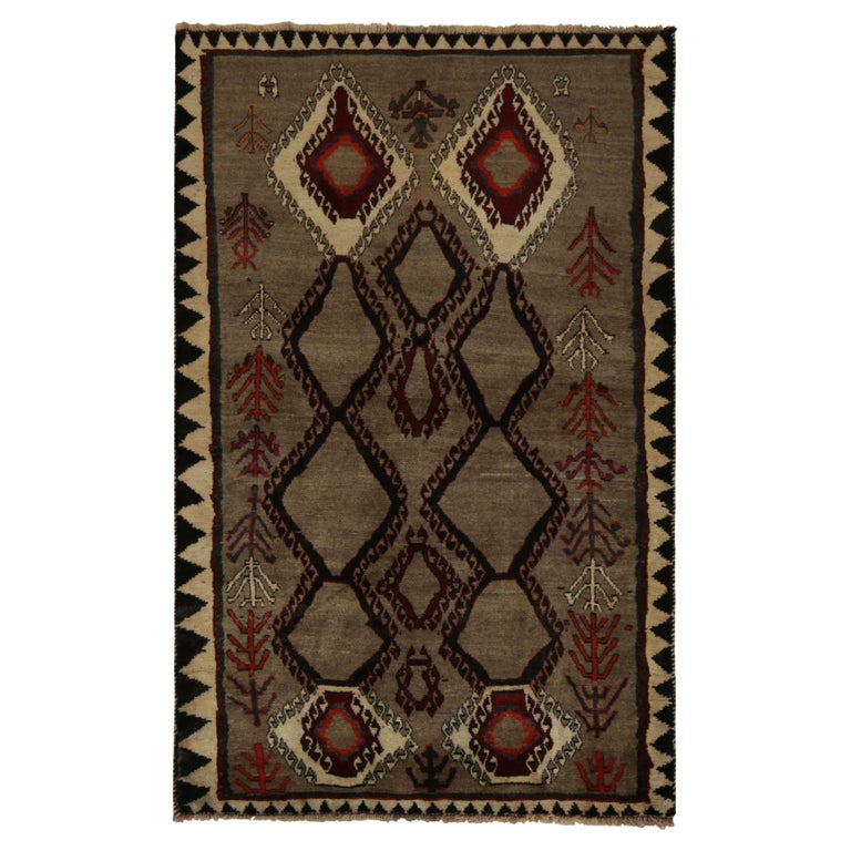 Vintage Gabbeh Rug in Gray with Red and Black Geometric Patterns For ...