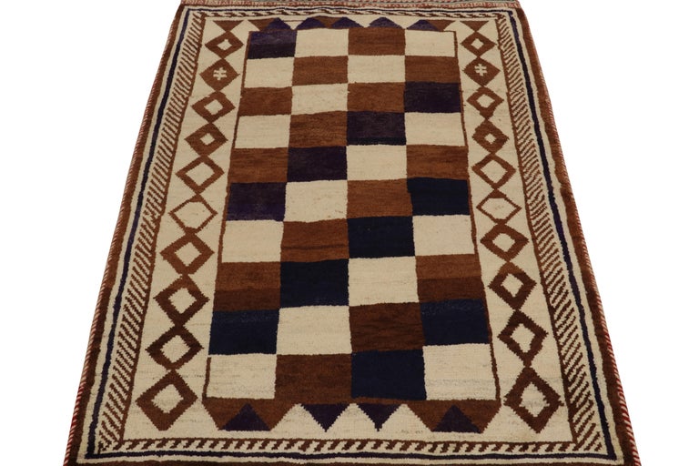 Vintage Gabbeh Tribal Rug in Beige-Brown and Black Geometric Pattern ...