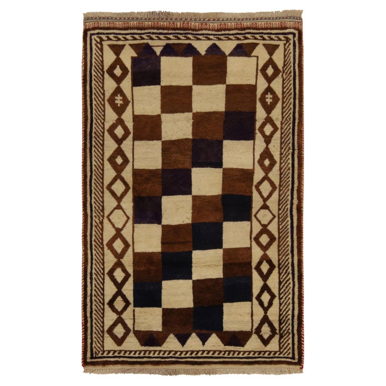 Vintage Gabbeh Tribal Rug in Beige-Brown and Black Geometric Pattern ...
