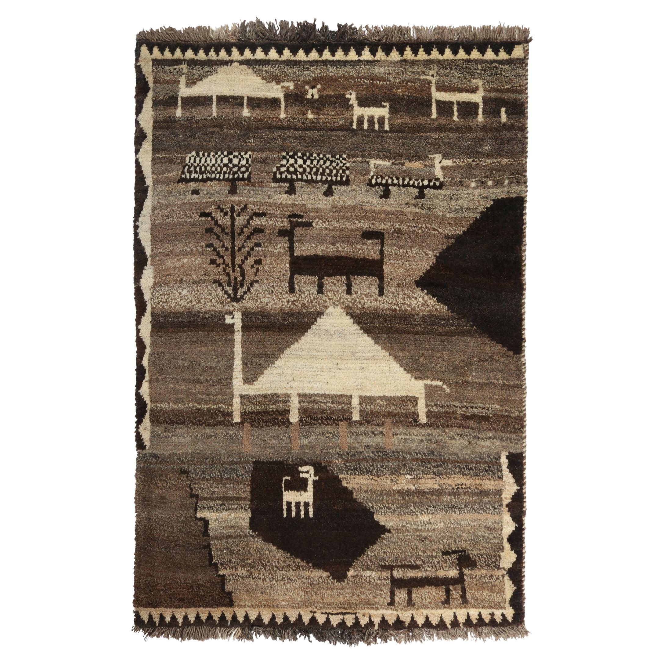 Rare Vintage Tribal Rug in Beige-Brown Deer Pictorials Patterns by Rug ...
