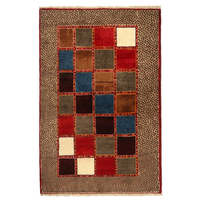 Vintage Gabbeh Rug in Brown, Red and Blue Polychromatic Pattern by Rug ...