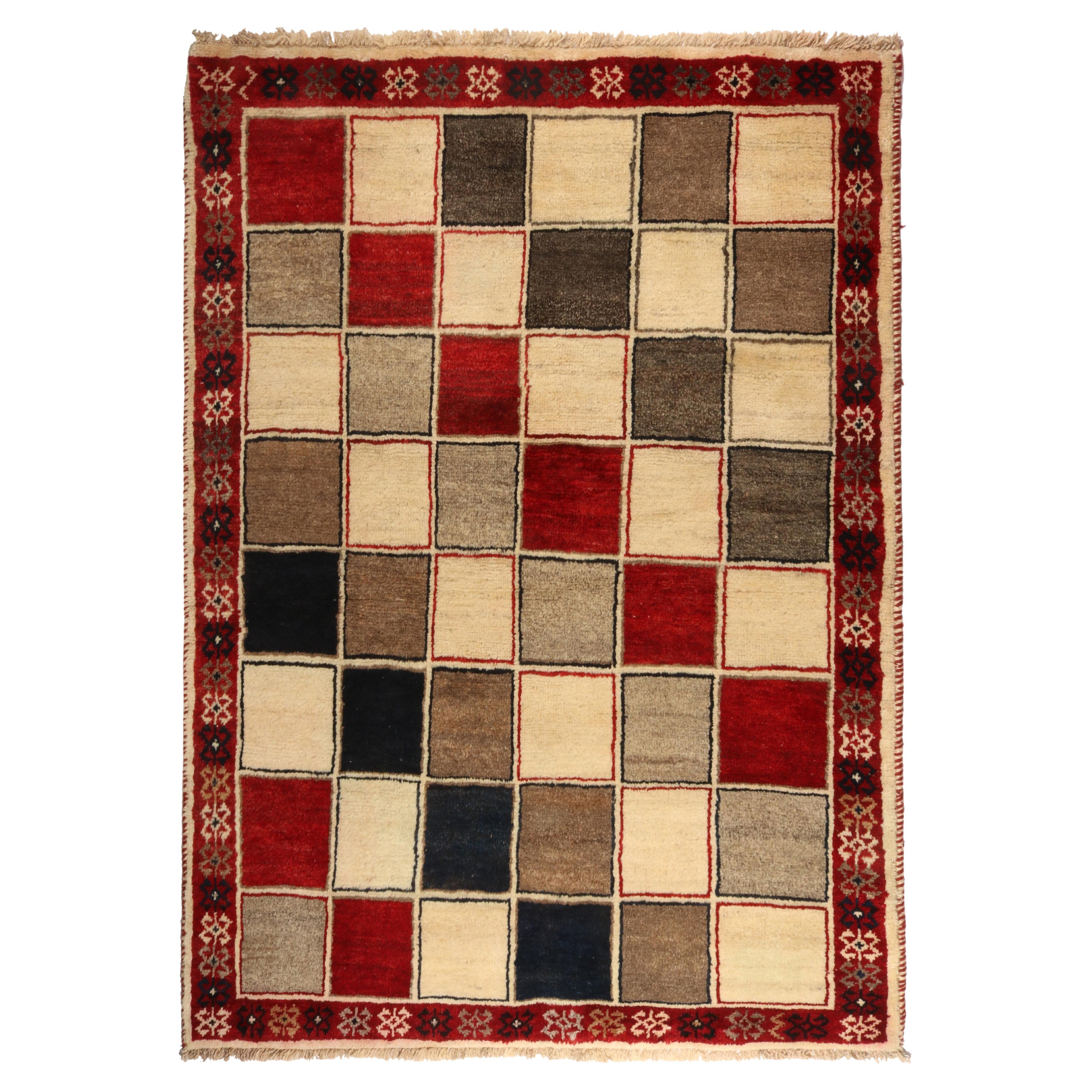 Tapis Kilim tribal ancien à motif géométrique rouge, beige et marron ...