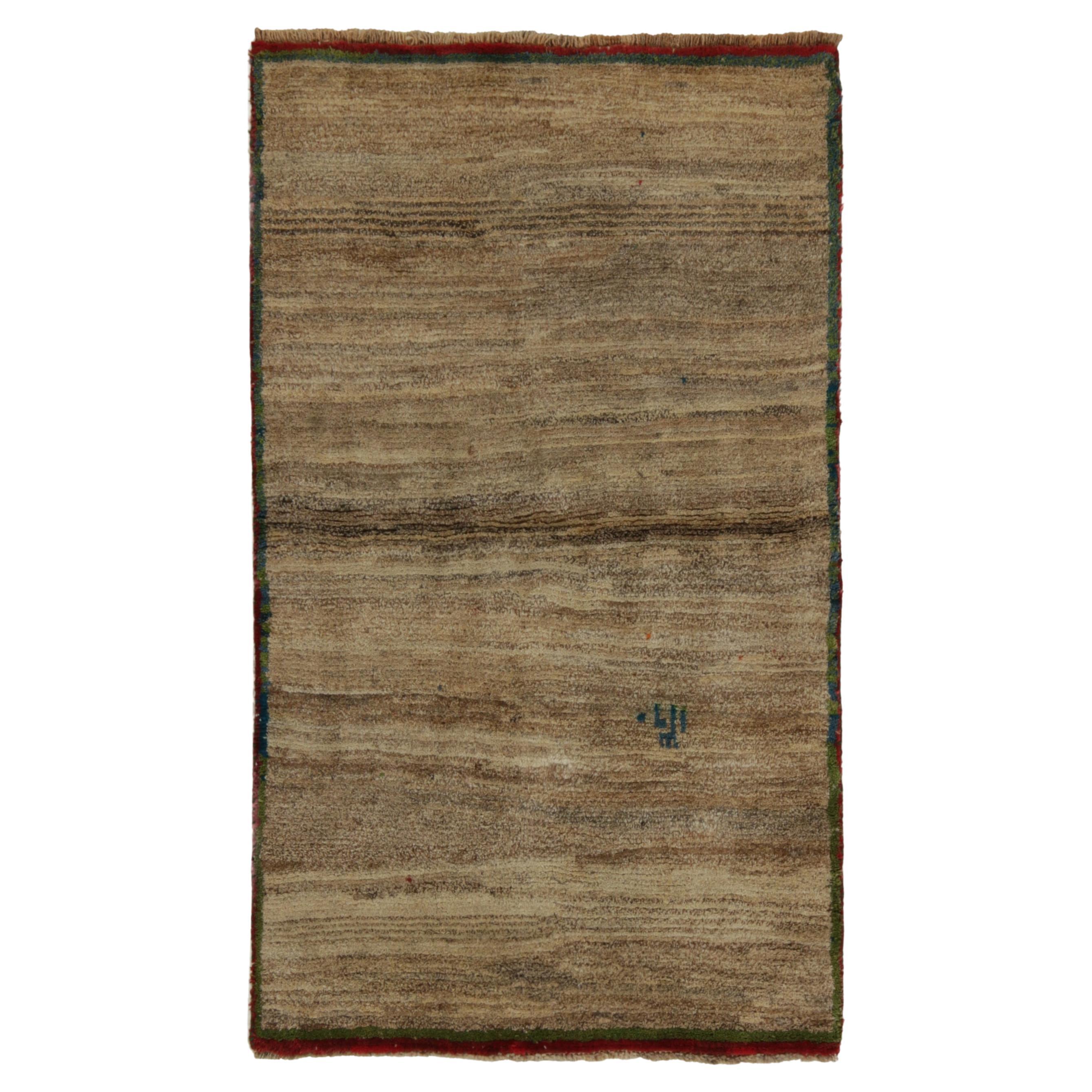 Vintage Gabbeh Tribal Rug in Beige-Brown Open Field and Red Border by ...