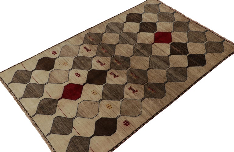 Vintage Gabbeh Tribal Rug in Beige-Brown, Gray and Red Accents by Rug ...