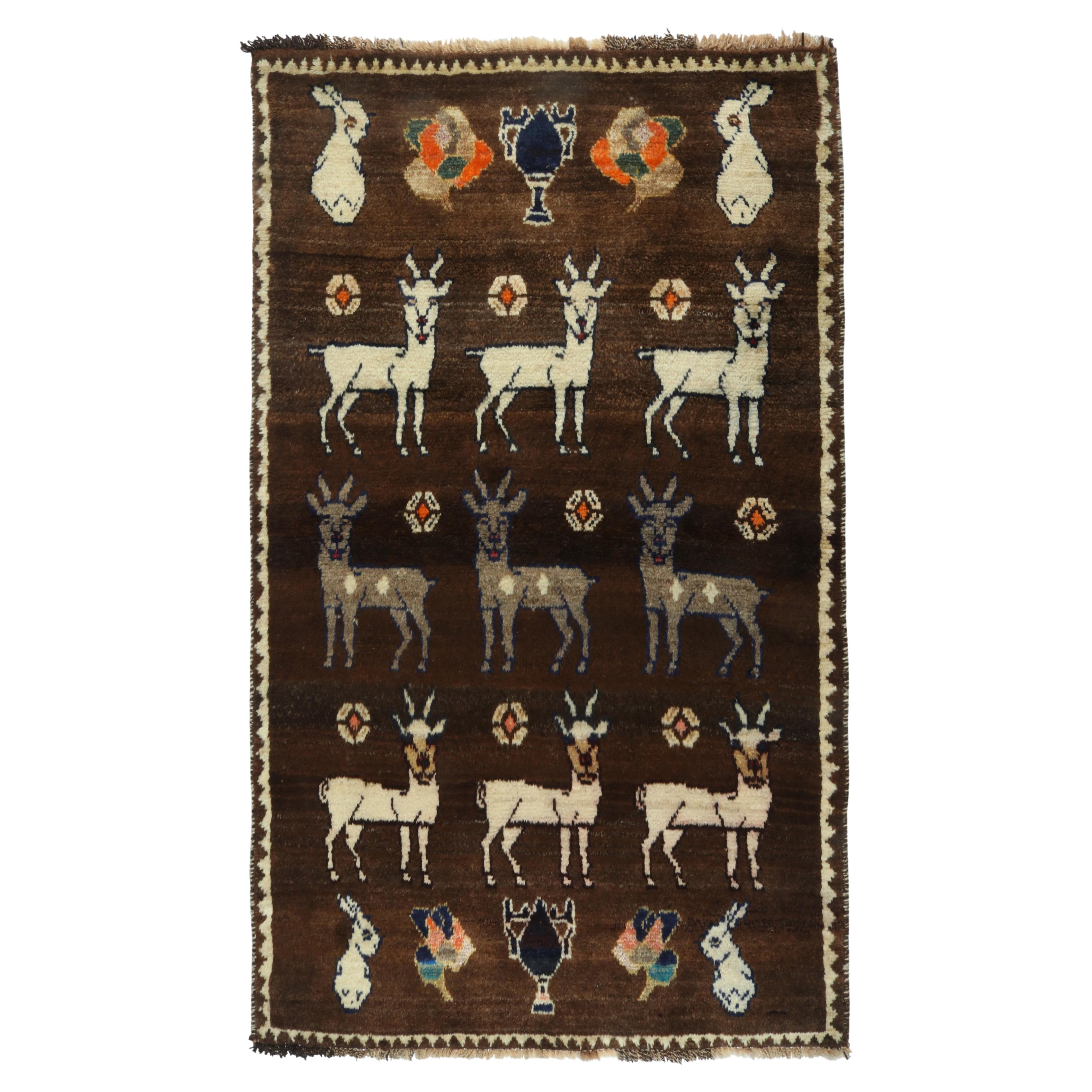 Vintage Gabbeh Tribal Rug in Red with Beige Animal Pictorials by Rug ...