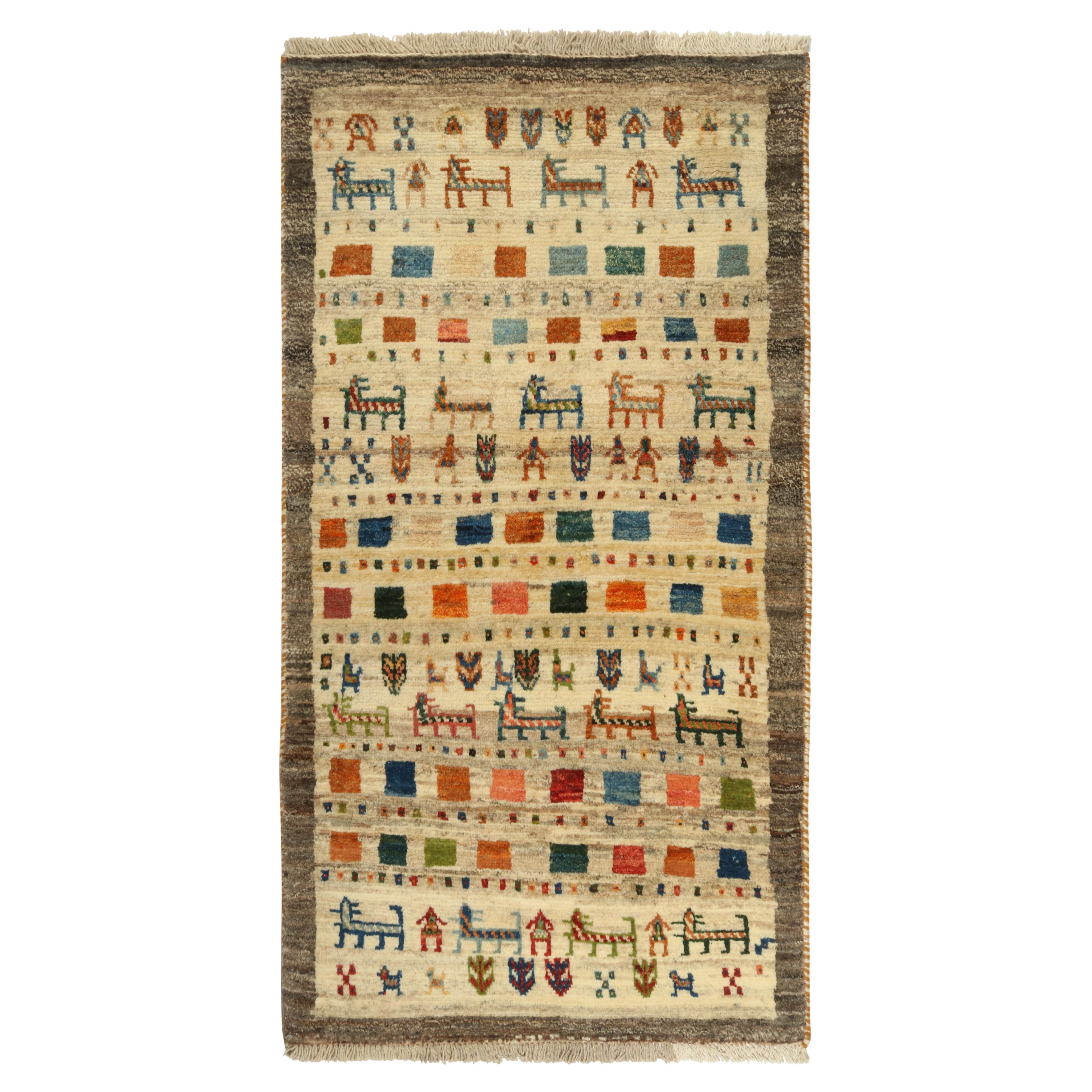 Vintage Gabbeh Tribal Rug in Golden-Orange and Beige-Brown Pattern by ...