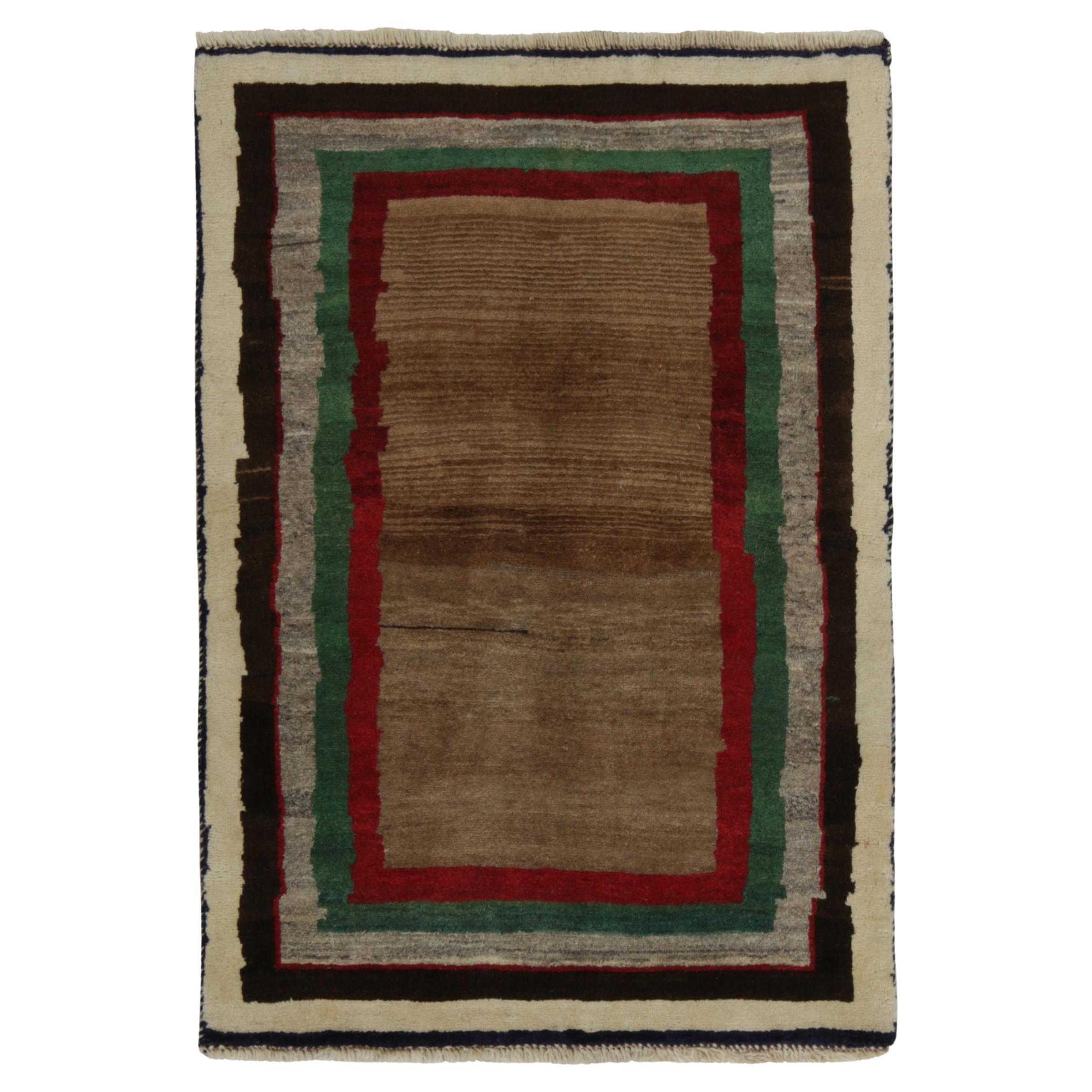 Vintage Gabbeh Tribal Rug in Beige-Brown Open Field and Red Border by ...