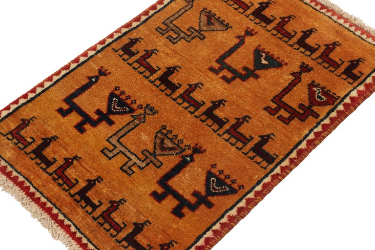 Vintage Gabbeh Tribal Rug in Golden-Orange and Beige-Brown Pattern by ...