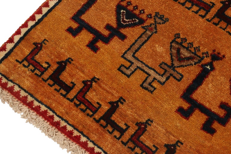 Vintage Gabbeh Tribal Rug in Golden-Orange and Beige-Brown Pattern by ...