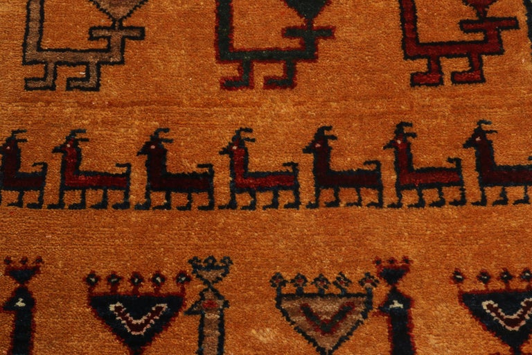 Vintage Gabbeh Tribal Rug in Golden-Orange and Beige-Brown Pattern by ...