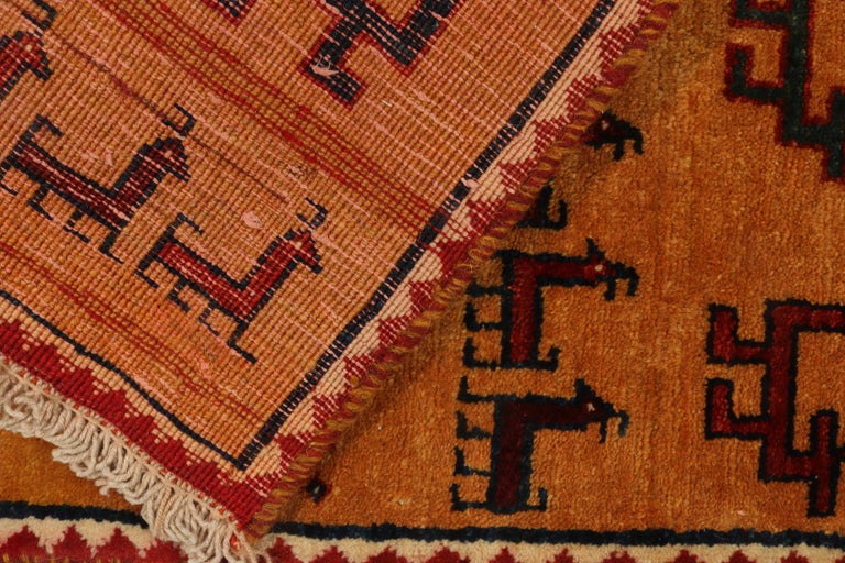 Vintage Gabbeh Tribal Rug in Golden-Orange and Beige-Brown Pattern by ...
