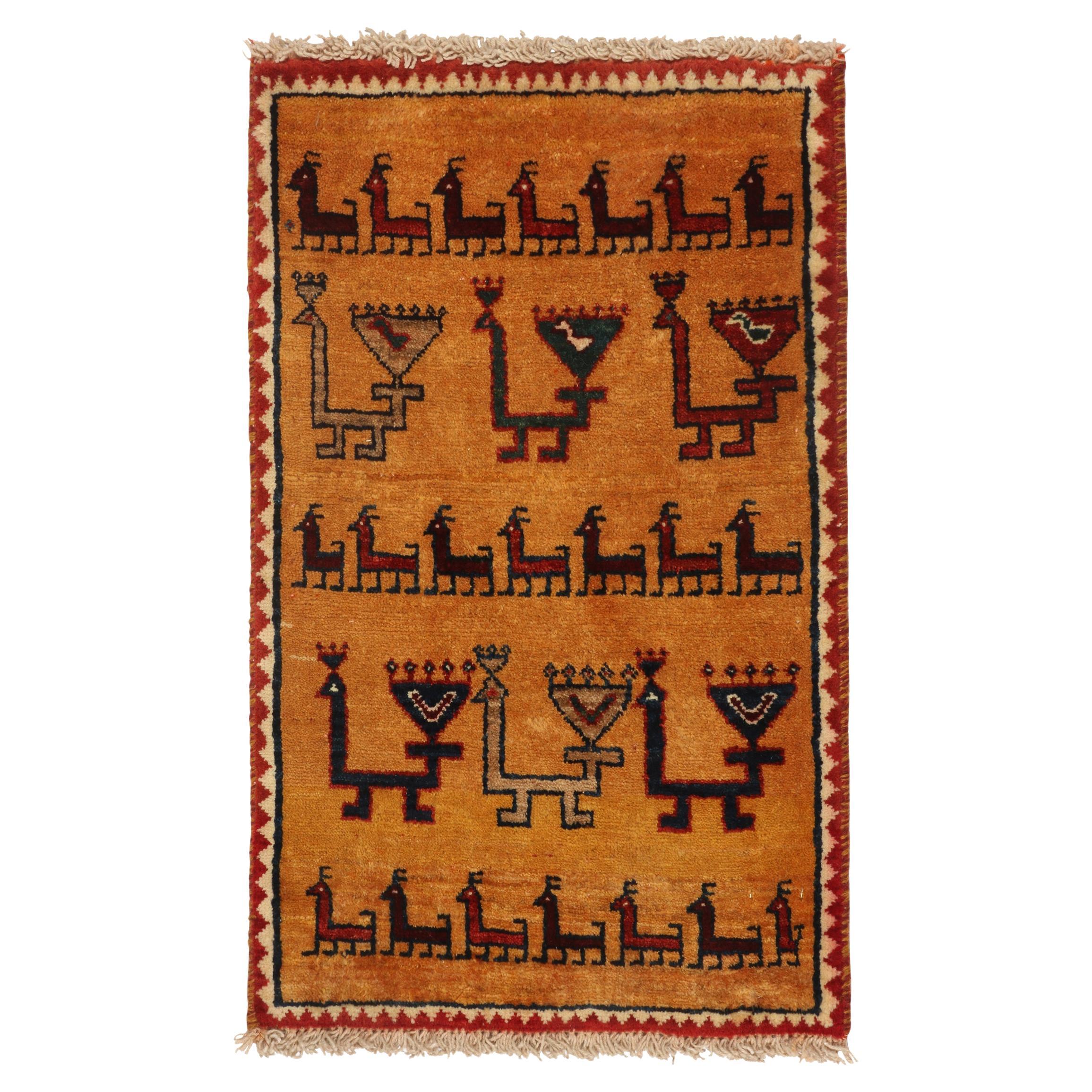Vintage Gabbeh Tribal Rug in Golden-Orange and Beige-Brown Pattern by ...